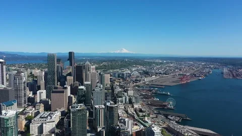 Aerial shot of Seattle's iconic downtown... | Stock Video | Pond5