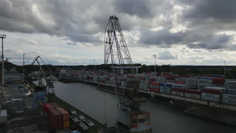 Aerial shot of the ship port. Flight in ... | Stock Video | Pond5