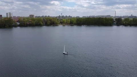 Aerial shot small train sailing yacht f... | Stock Video | Pond5
