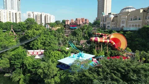 Aerial shot of Sunway Lagoon theme park ... | Stock Video | Pond5