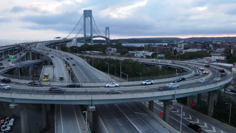 Aerial shot of traffic crossing New York... | Stock Video | Pond5
