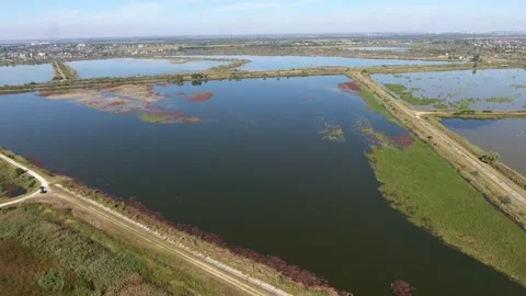 Aerial shot of a triangular crossroads o... | Stock Video | Pond5