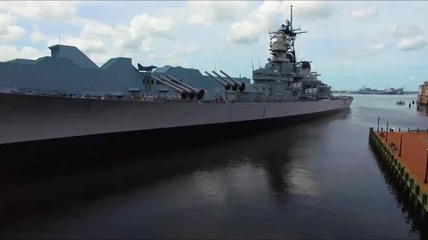 Aerial shot of the USS Wisconsin US Navy... | Stock Video | Pond5