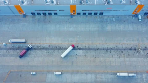 Aerial side view of a big warehouse logi... | Stock Video | Pond5