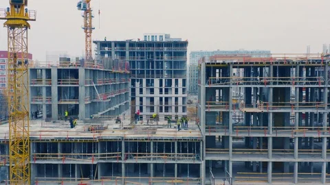 Aerial side view of a group of construct... | Stock Video | Pond5