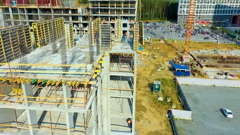 Aerial side view of group of constructio... | Stock Video | Pond5