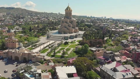 Aerial side view of The holy trinity cat... | Stock Video | Pond5