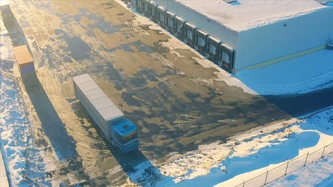 Aerial side view of the modern warehouse... | Stock Video | Pond5