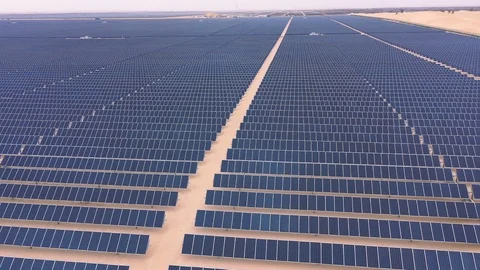 AERIAL. Solar power plant in the UAE Des... | Stock Video | Pond5