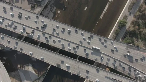 Aerial spinning top view shot of highway... | Stock Video | Pond5
