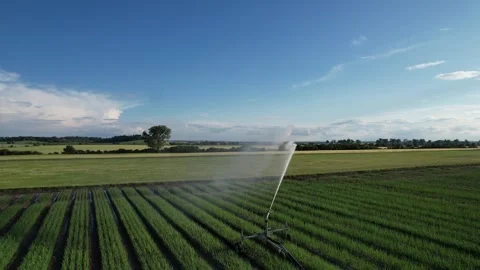 Aerial Sprinkler Water Irrigation Farm C... | Stock Video | Pond5