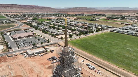 Aerial St George Red Rock LDS Temple spi... | Stock Video | Pond5