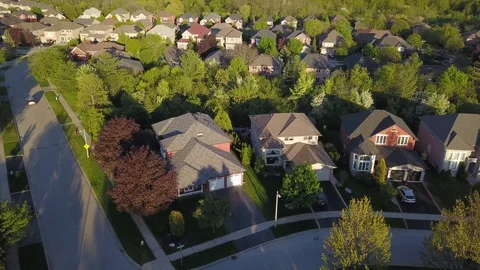 Aerial Suburbs in summer filmed by drone... | Stock Video | Pond5