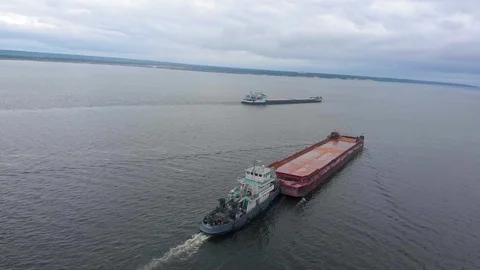 Aerial survey, top view. A barge with th... | Stock Video | Pond5