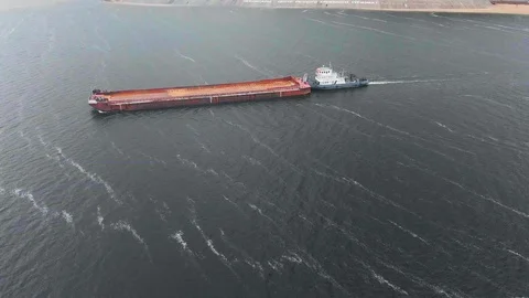 Aerial survey, top view. A barge with th... | Stock Video | Pond5