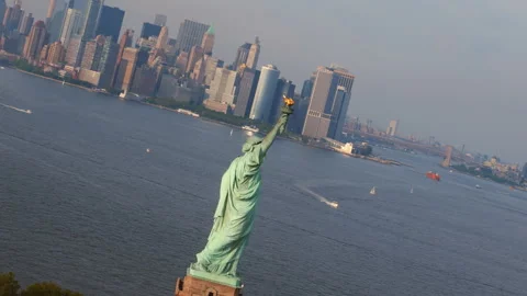 Aerial of a Symbol of West Values Statue... | Stock Video | Pond5