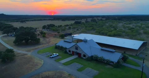 Aerial Texas Ranch Sunset Horse Arena Ba... | Stock Video | Pond5