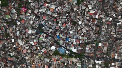 Aerial top down shot above ghetto homes ... | Stock Video | Pond5