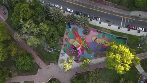 Aerial top down shot of Park with playgr... | Stock Video | Pond5