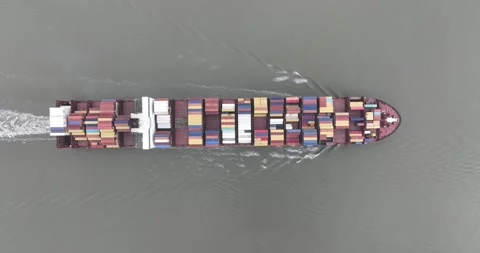 Aerial top down view on container ship. ... | Stock Video | Pond5