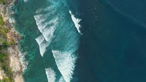 Aerial top down view of giant ocean wave... | Stock Video | Pond5