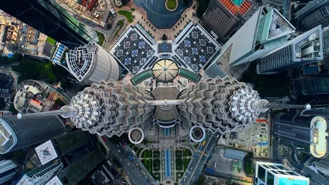 Aerial top down view KLCC or Petronas Tw... | Stock Video | Pond5