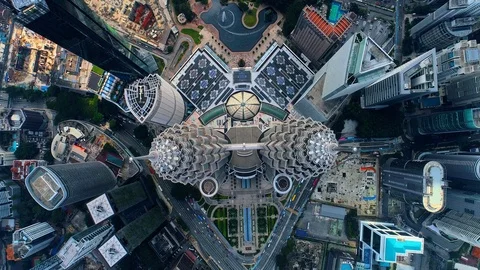 Aerial top down view KLCC or Petronas Tw... | Stock Video | Pond5