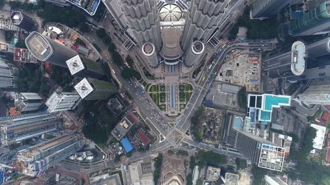 Aerial top down view KLCC or Petronas Tw... | Stock Video | Pond5