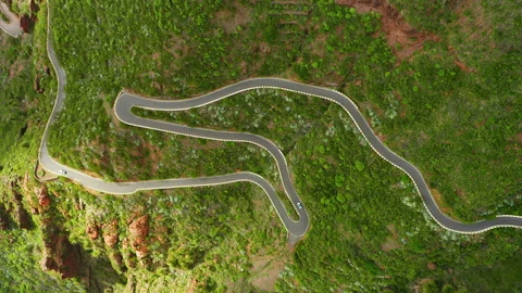 Aerial top down view of mountain serpent... | Stock Video | Pond5