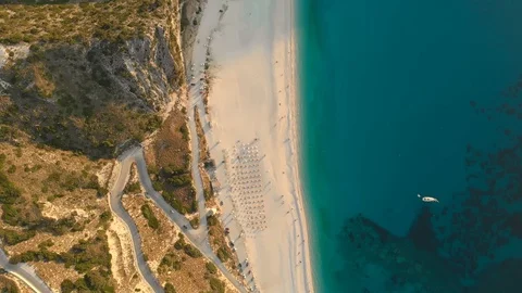 Aerial top-down view of Myrtos beach, th... | Stock Video | Pond5