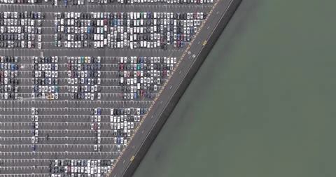 Aerial top down view on a RoRo terminal,... | Stock Video | Pond5