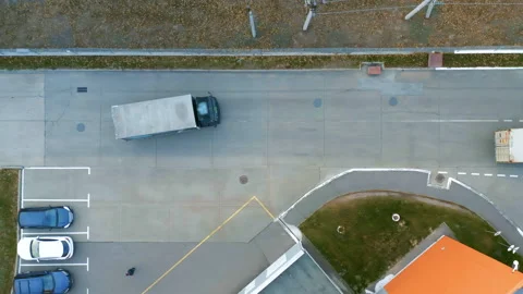 Aerial top down view of the semi-trailer... | Stock Video | Pond5