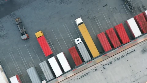 Aerial top down view of semi trucks with... | Stock Video | Pond5