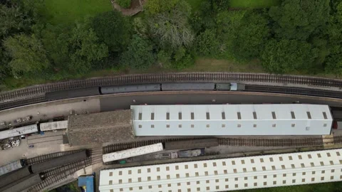Aerial top down view of a vintage train ... | Stock Video | Pond5