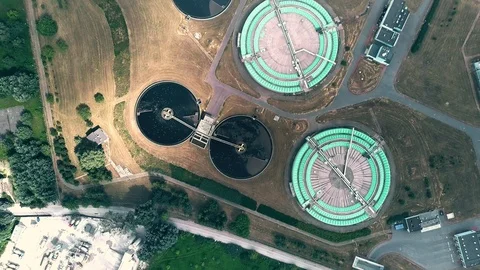 Aerial top down view of water treatment ... | Stock Video | Pond5