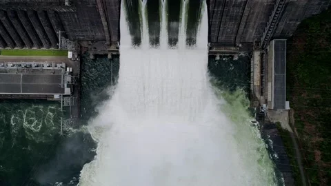 Aerial top down view of water discharge ... | Stock Video | Pond5