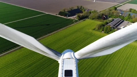 Aerial top down view wind turbine in pol... | Stock Video | Pond5