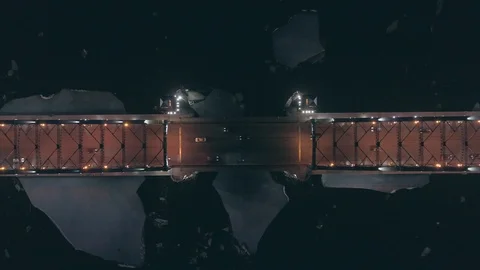 Aerial top view bridge and ice drift. Bi... | Stock Video | Pond5