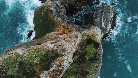 aerial top view camera flies over sharp ... | Stock Video | Pond5