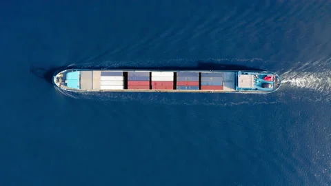 Aerial top view of cargo container ship.... | Stock Video | Pond5