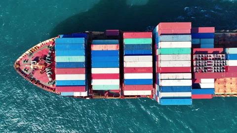 Aerial top view of cargo maritime ship w... | Stock Video | Pond5