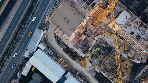 Aerial top view of construction worker w... | Stock Video | Pond5