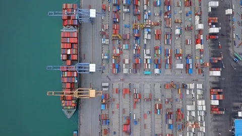 Aerial top view of container cargo ship ... | Stock Video | Pond5
