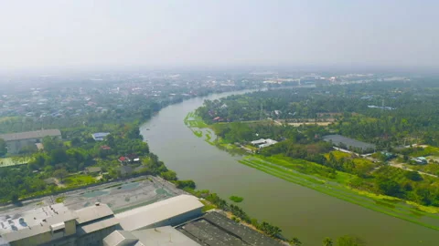 Aerial top view of curve of Chao Phraya ... | Stock Video | Pond5