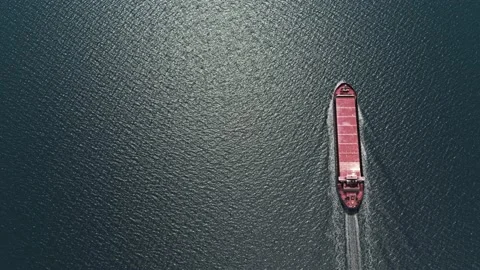 Aerial top view of Empty cargo ship leav... | Stock Video | Pond5
