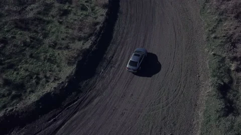 Aerial top view of grey car drives alone... | Stock Video | Pond5