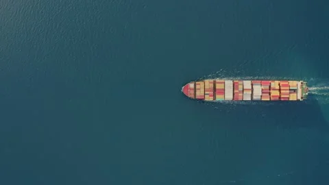 Aerial top view large cargo vessel ships... | Stock Video | Pond5