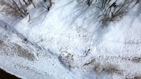 Aerial Top View Of Men And Horse On Snow... | Stock Video | Pond5
