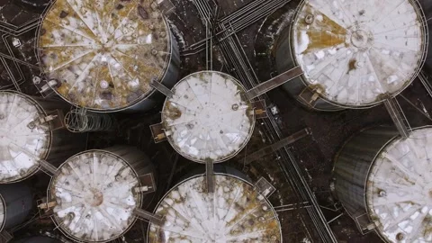 Aerial top view of multiple tanks of an ... | Stock Video | Pond5