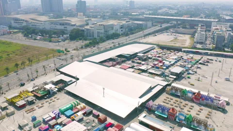 Aerial top view of Night Market people w... | Stock Video | Pond5